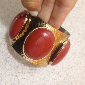 Vintage | Jewelry | Vintage Gold Oval Red Stone Cuff | Poshmark